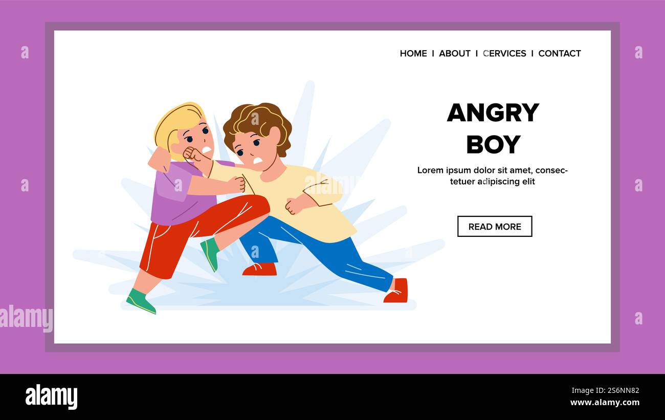 Angry Boy Kicking Classmate On Playground Vector. Angry Boy Kick And ...
