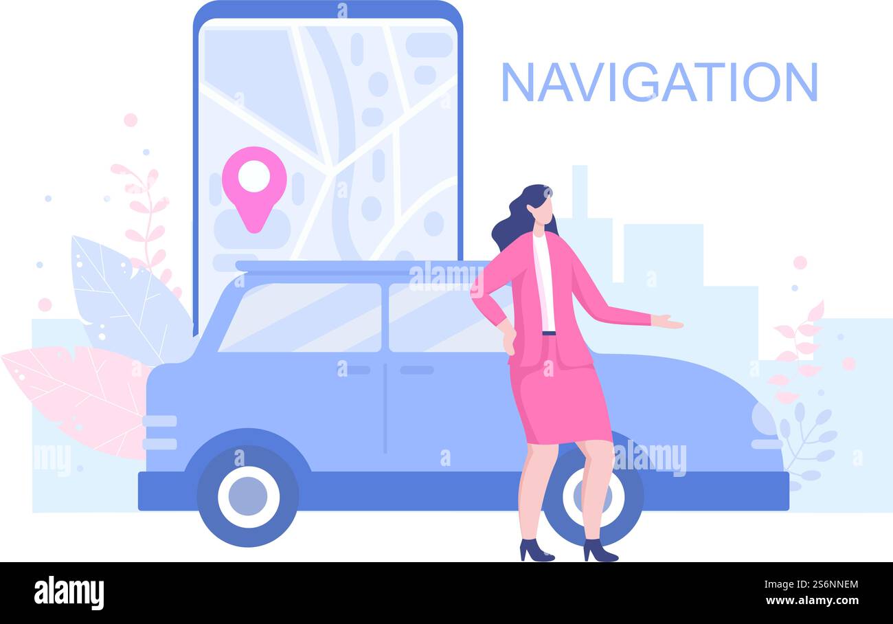GPS Navigation Map and Compass on Location Search Application Shows the ...