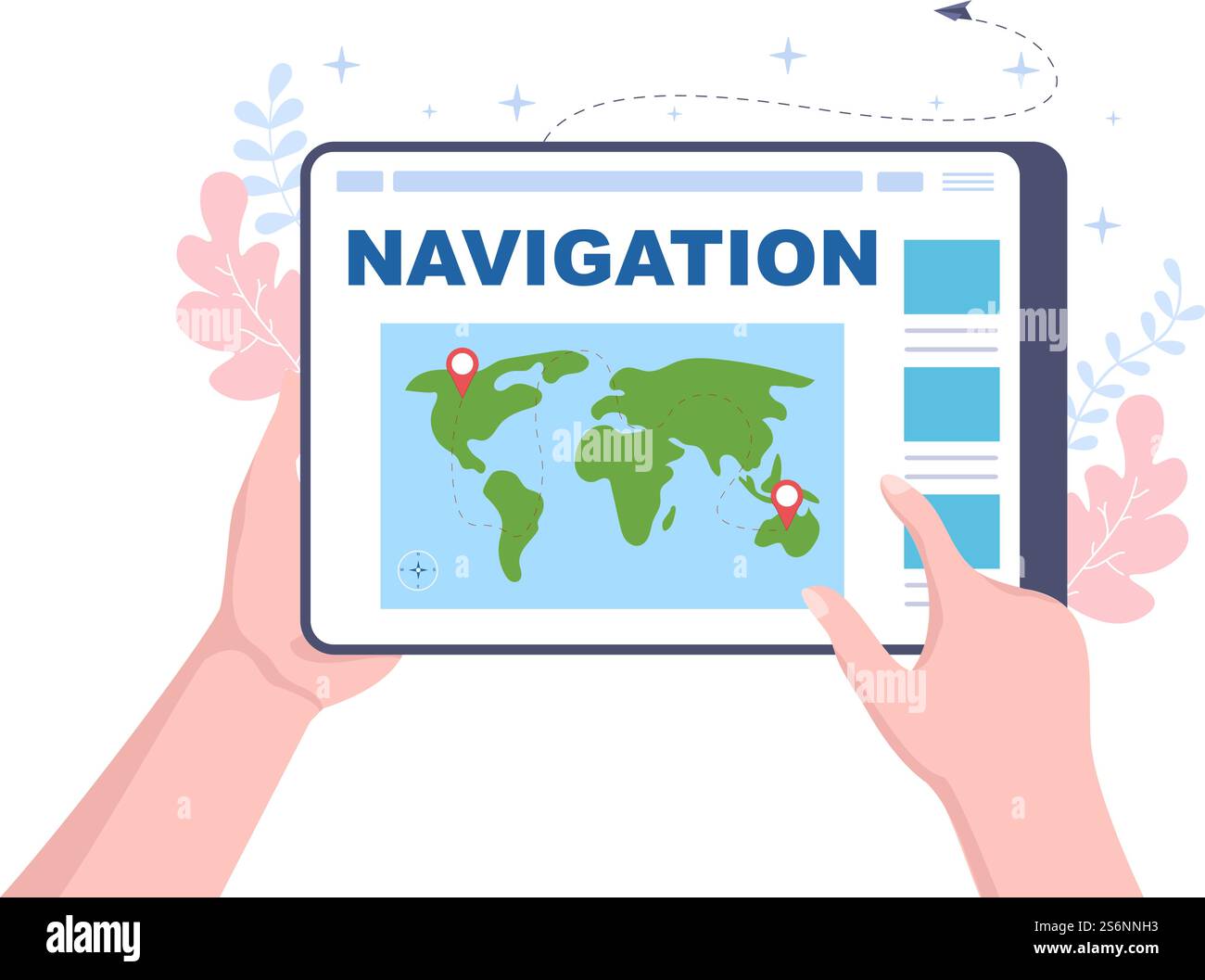 GPS Navigation Map and Compass on Location Search Application Shows the ...