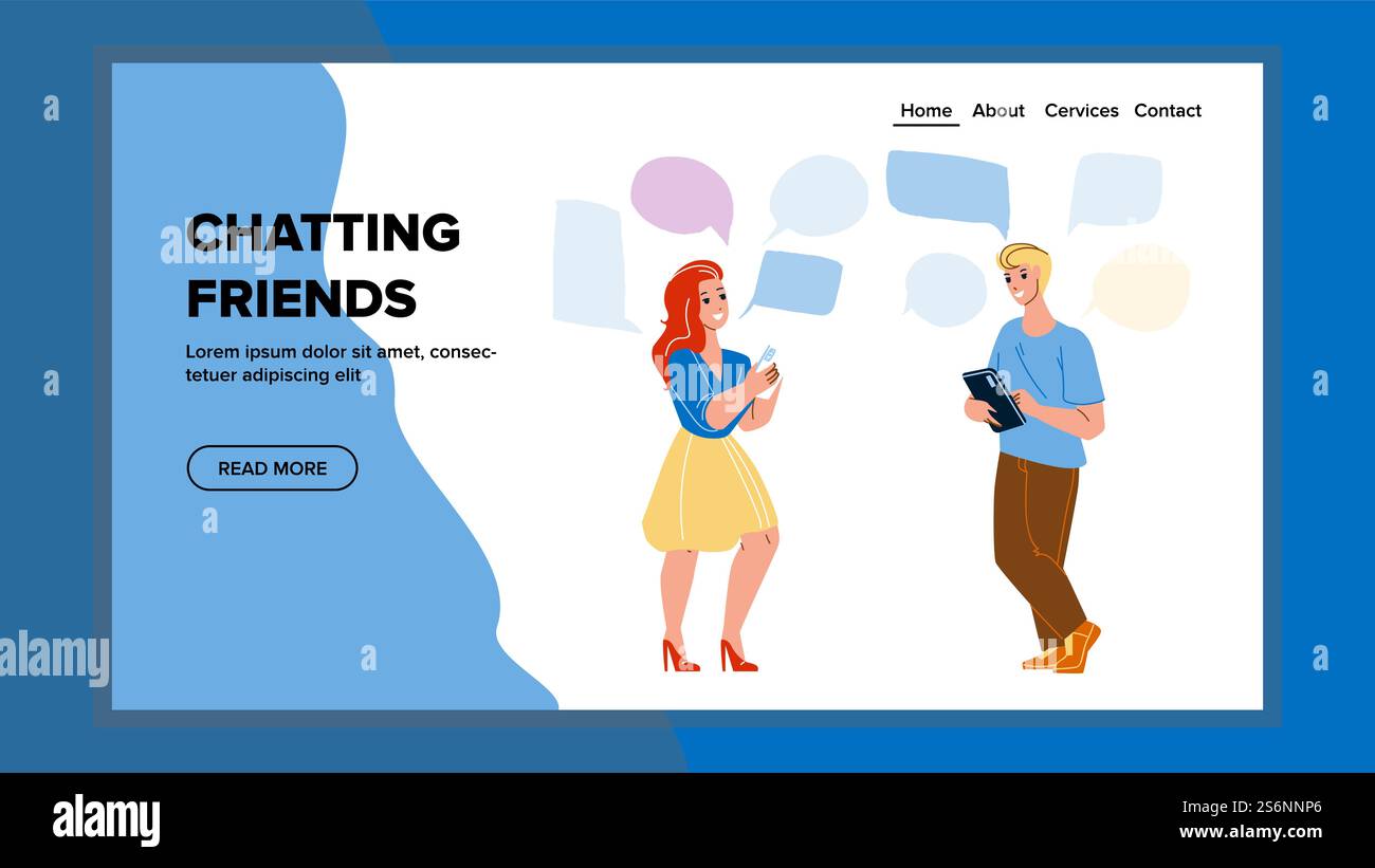Chatting Friends In Messenger Application Vector. Chatting Friends Boy ...