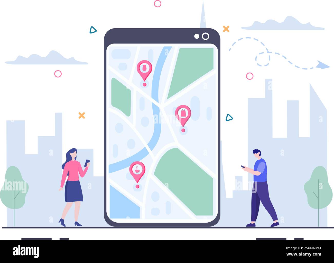 GPS Navigation Map and Compass on Location Search Application Shows the ...