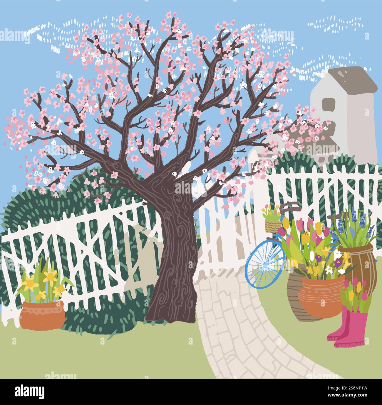 Spring blossom and blooming, flourishing plants and trees with tender ...