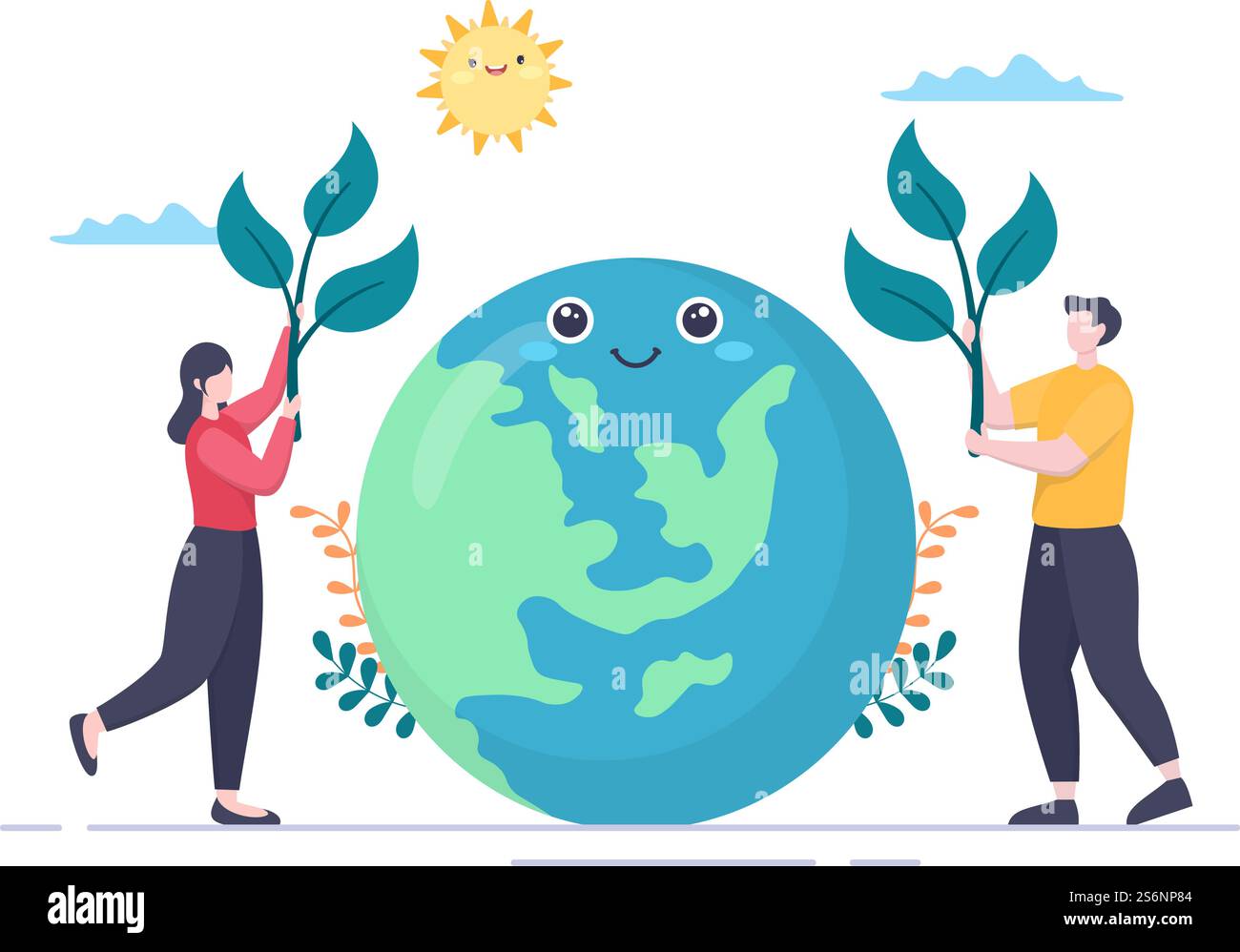 People Planting Trees Flat Cartoon Vector Illustration With Gardening ...