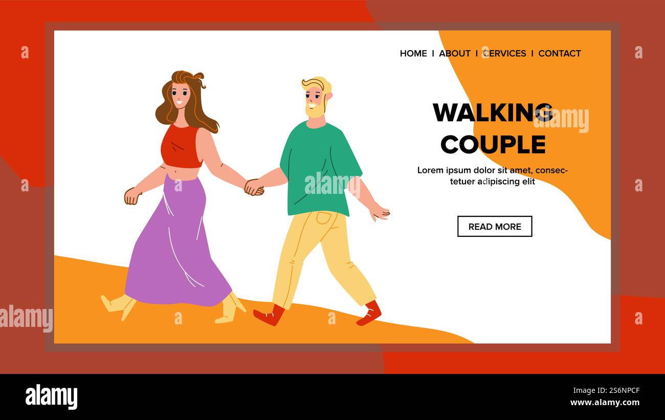 Man And Woman Couple Walking Togetherness Vector. Boyfriend And ...