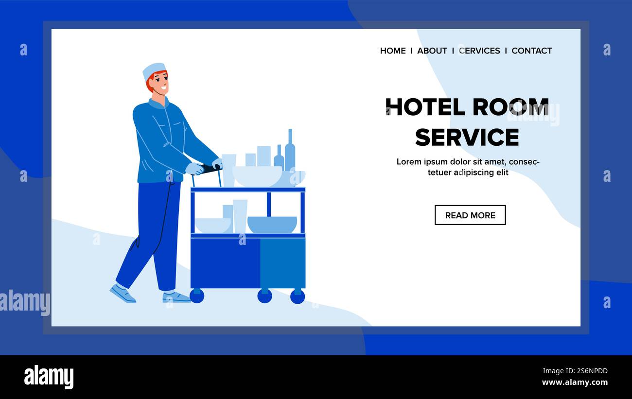 Hotel Room Service Man Carry Food And Drink Vector. Hotel Room Service ...