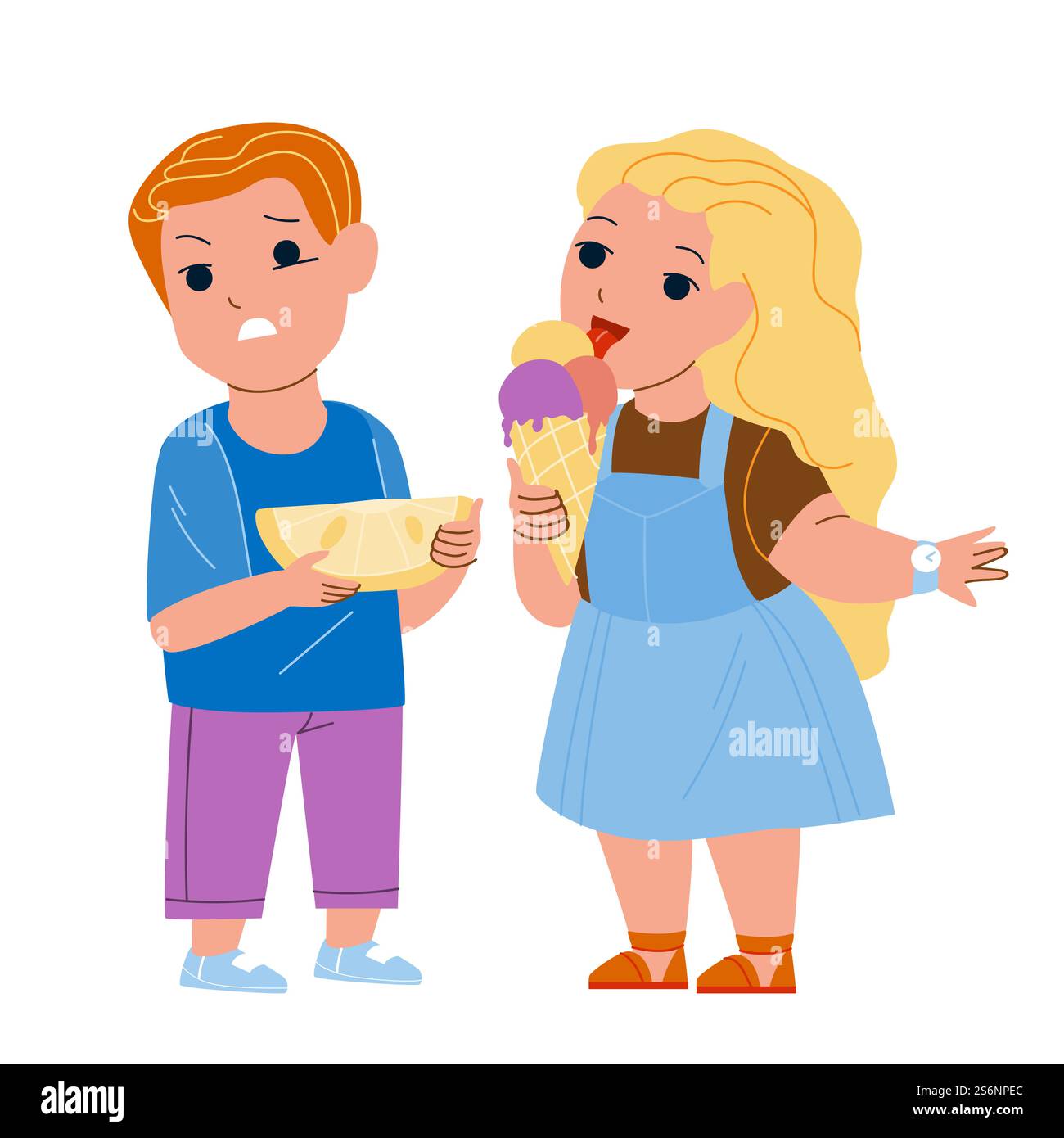Taste Sense Of Different Eatery Product Vector. Boy And Girl Children Taste Sense, Eating Lemon ...