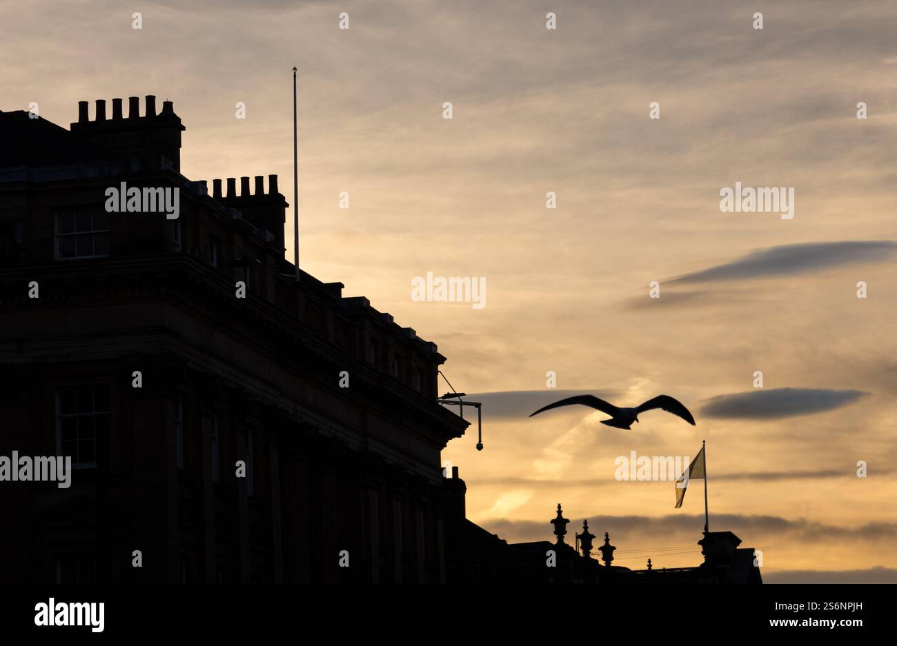 Silhouettes of cityscapes in Newcastle upon Tyne, taken at Sunrise in ...
