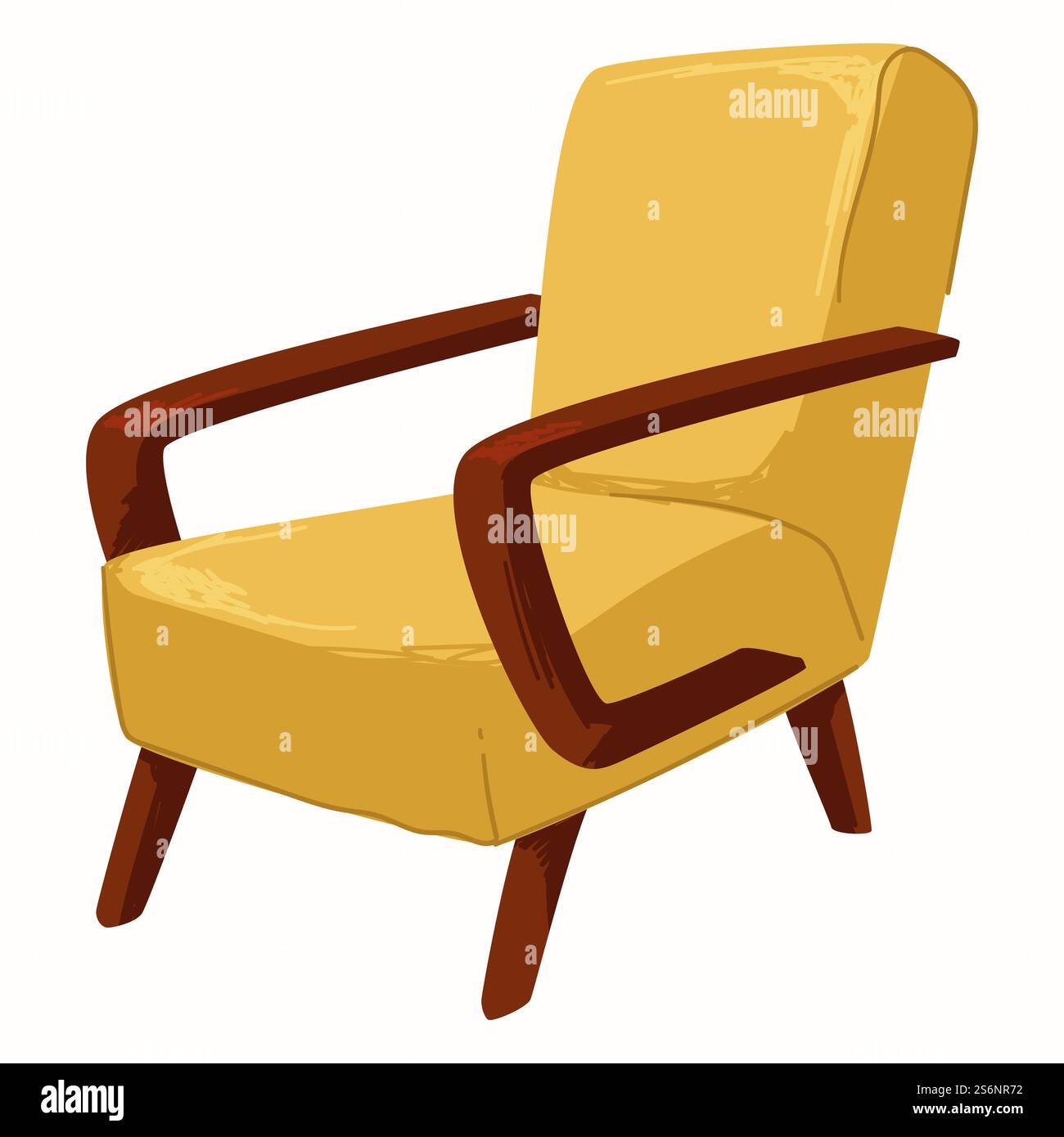 Retro armchair with wooden legs and soft covering on pillow. Isolated ...