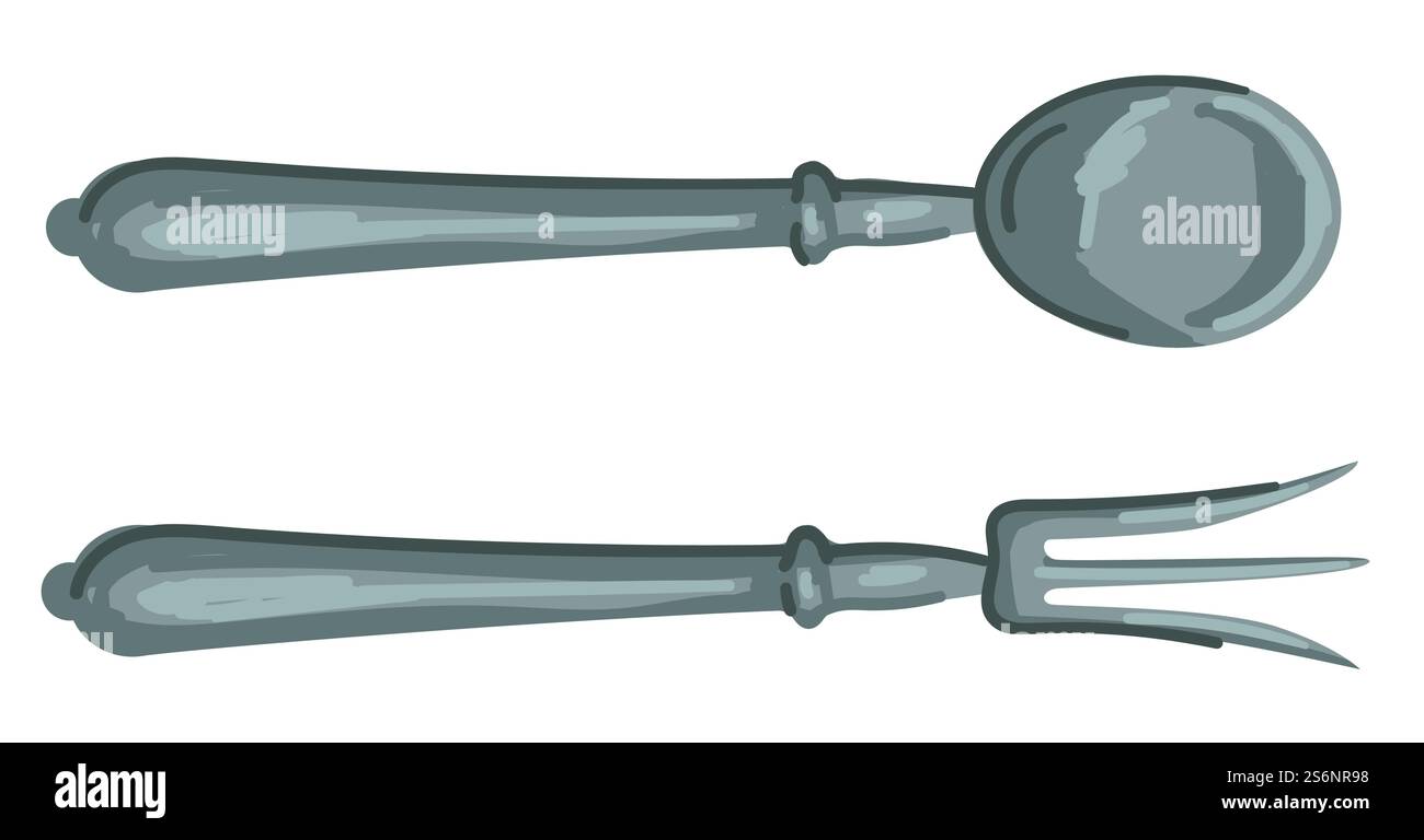 Spoon and fork made of silver, elegant vintage cutlery for serving ...