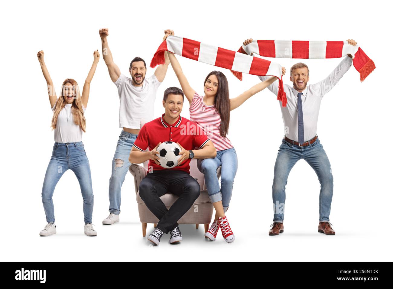 Excited group cheering seated hi-res stock photography and images - Alamy