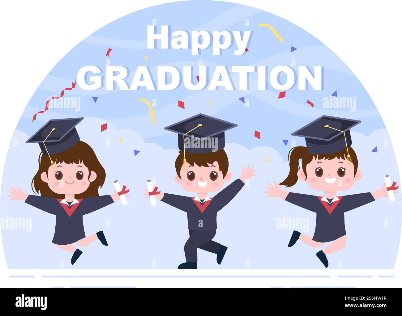Happy Graduation Day of Students Celebrating Background Vector ...