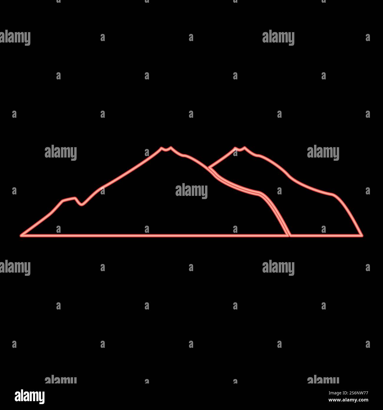 Neon mountain icon black color in circle outline vector illustration ...