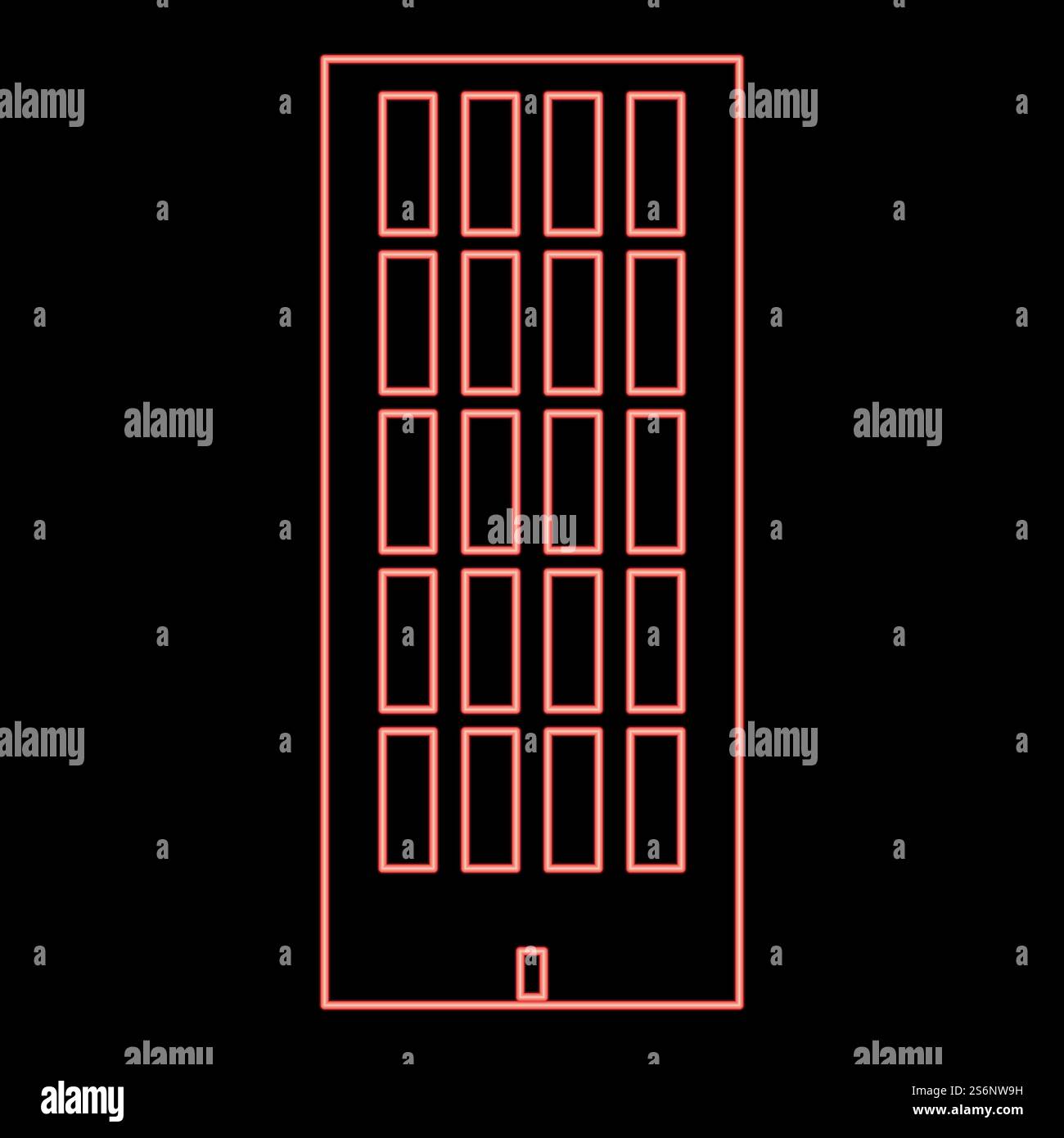 Neon sky tower building red color vector illustration flat style light ...