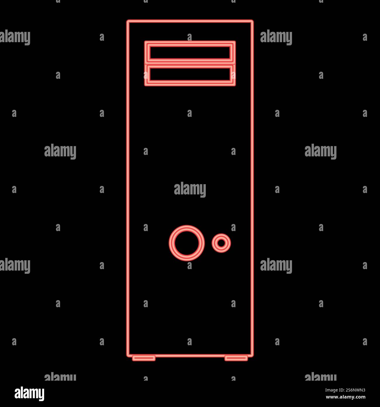 Neon computer case or system unit icon black color in circle outline ...