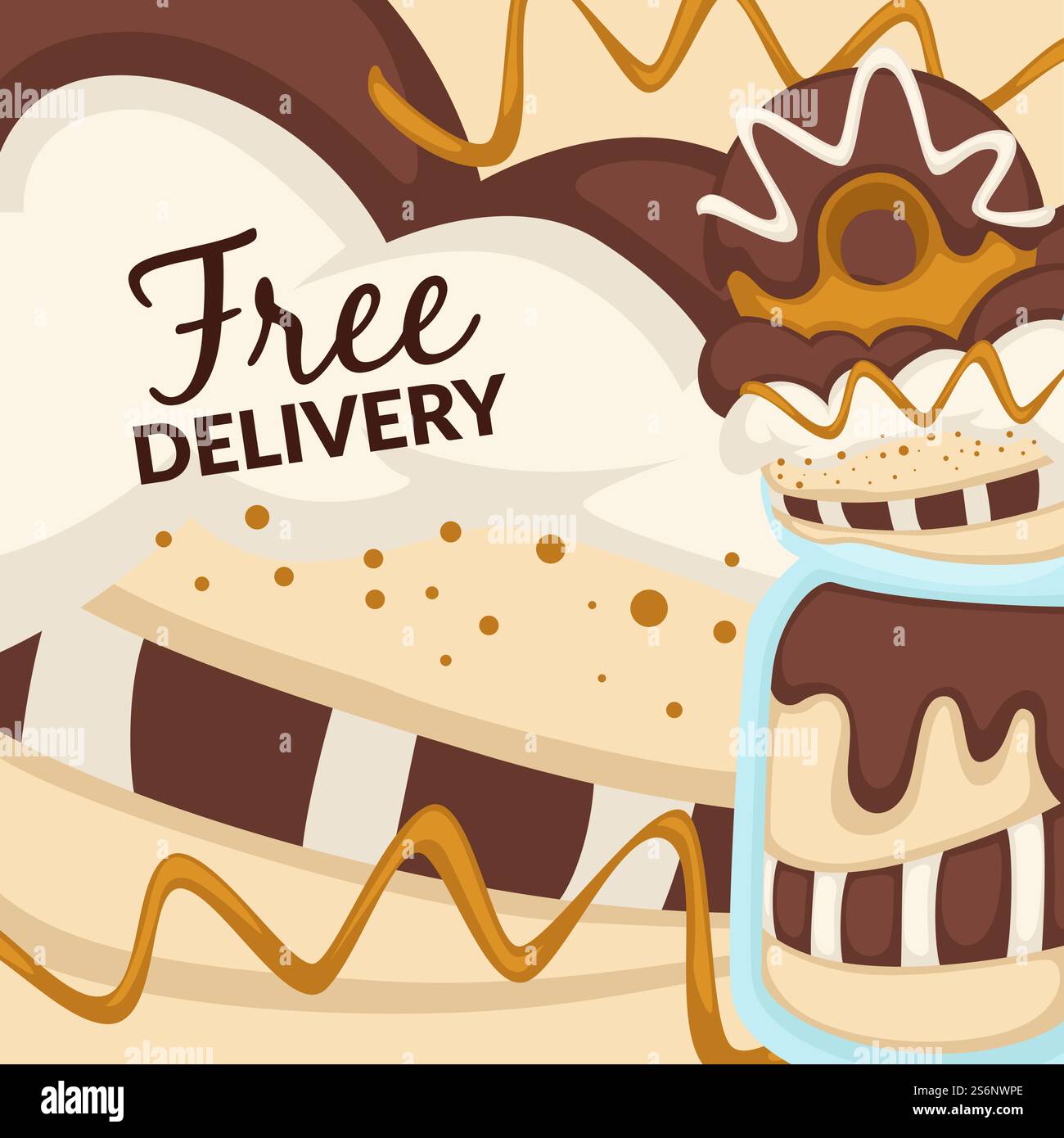 Free delivery of bakery shop, sweets and desserts promotional poster or ...