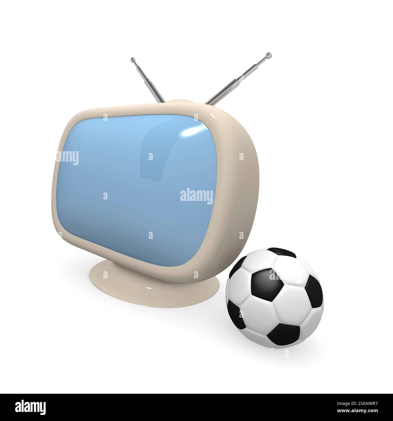 Retro television with soccer ball on a white background, 3d rendering ...