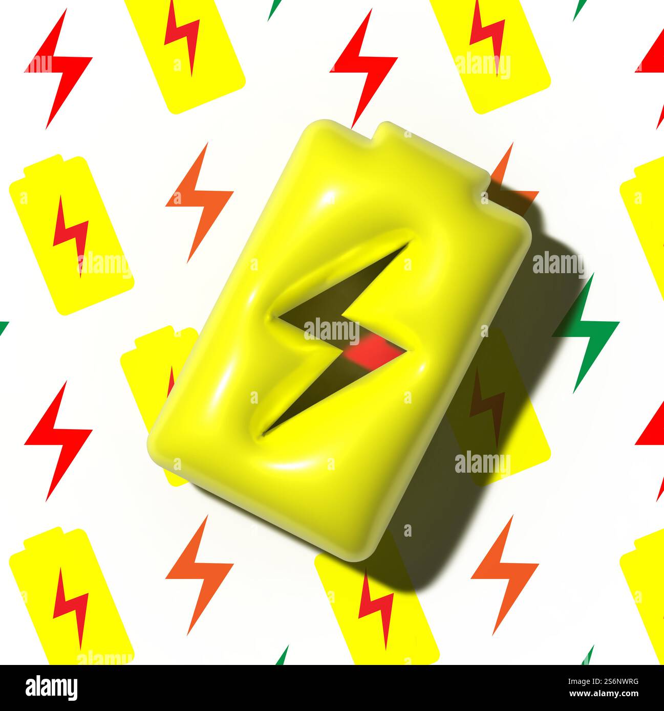 Yellow battery with lightning on white background, 3D rendering ...