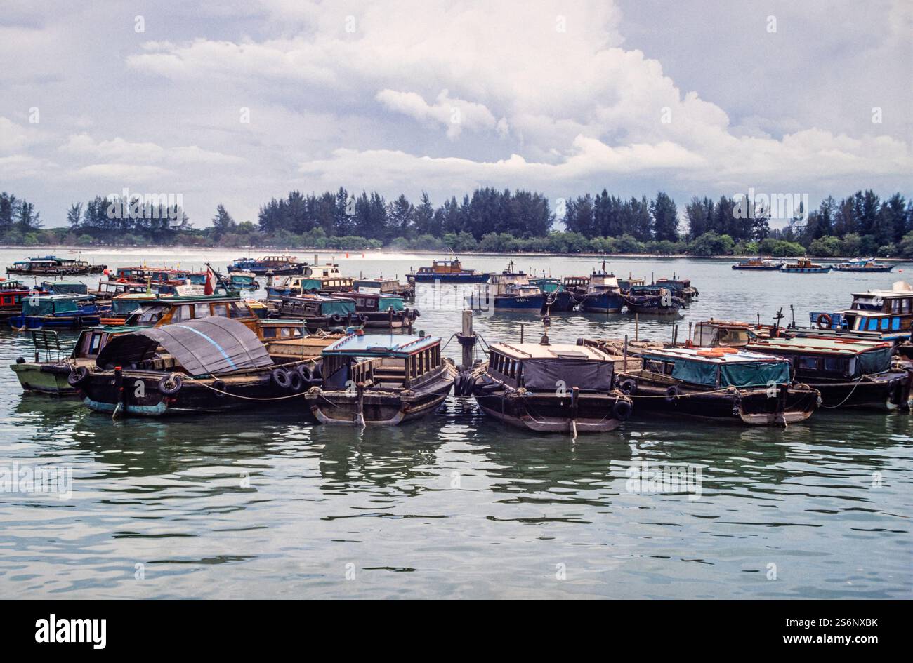 View of traditional sampans, wooden boats traditionally used for ...