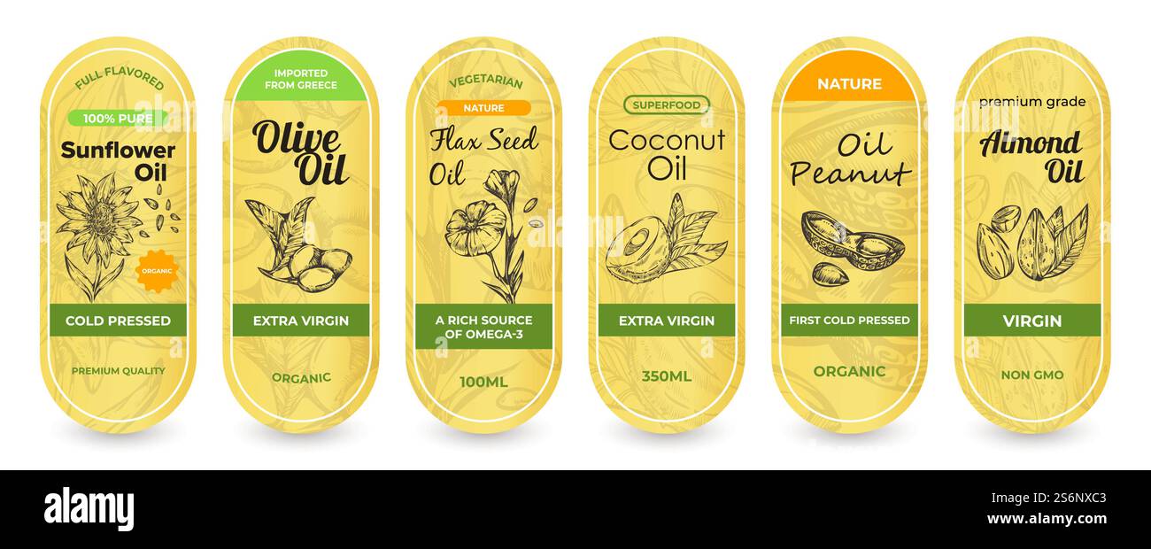 Variant of label design for packaging oil, vector illustration ...