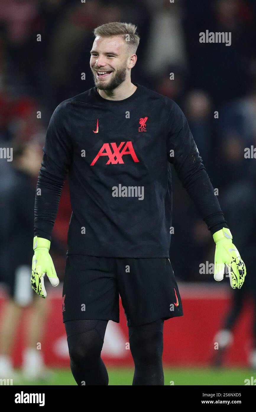 Nottingham, UK. 14th Jan, 2025. Liverpool goalkeeper Vitezslav Jaros ...