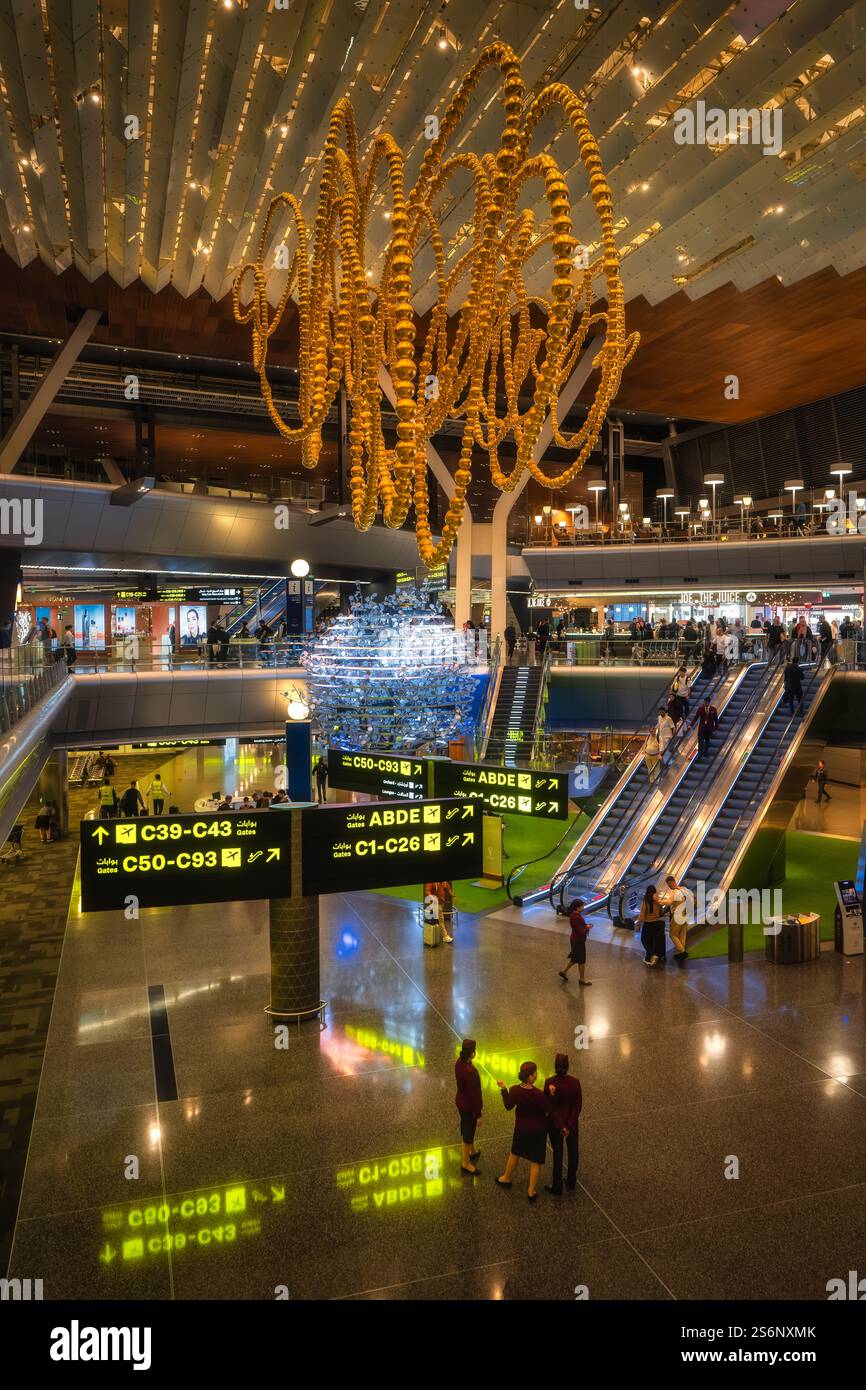 Doha, Qatar, 27 Sep 2024 The Hamad airport features a vibrant interior ...