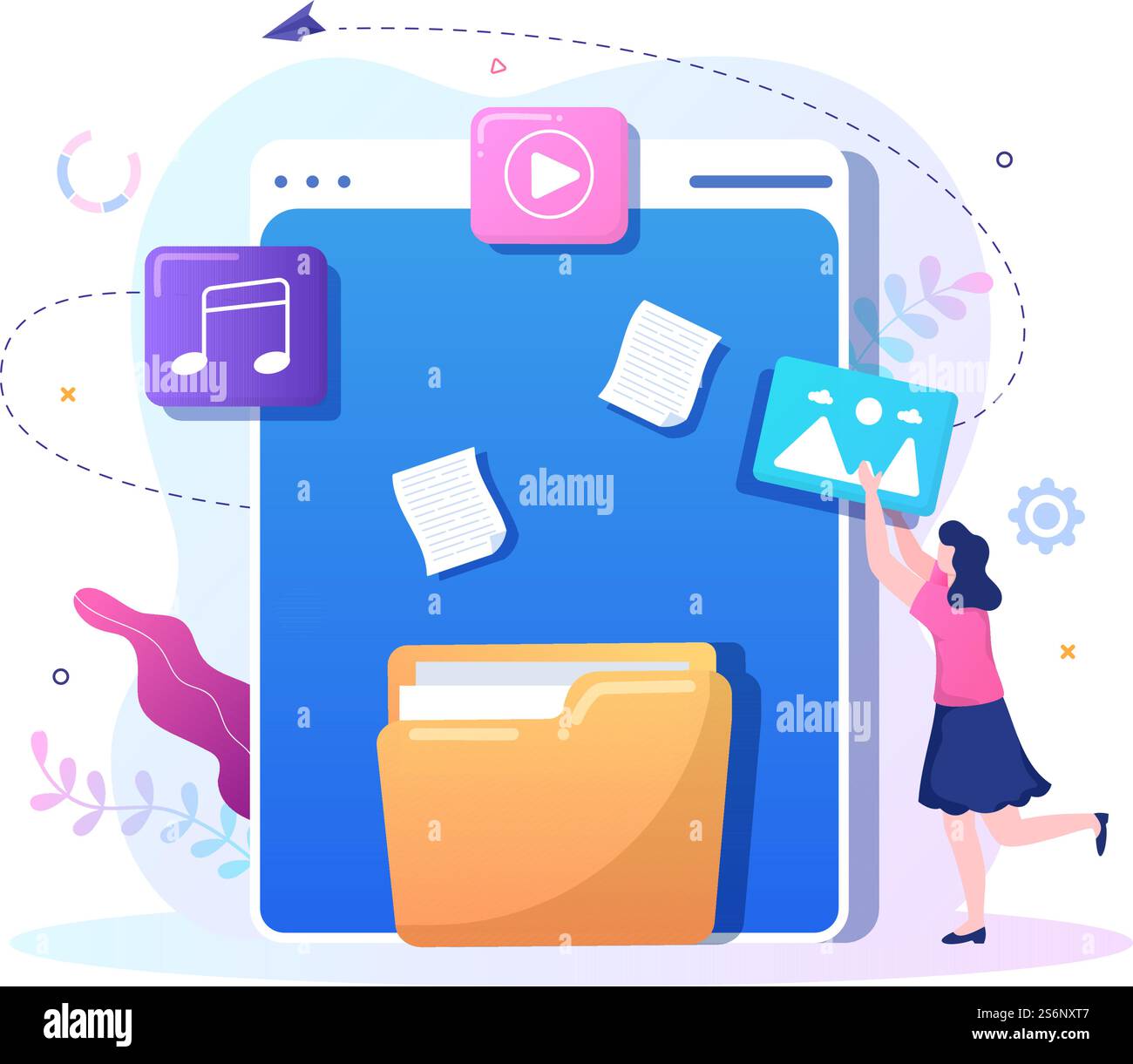File Management System and Information Vector Illustration with People ...