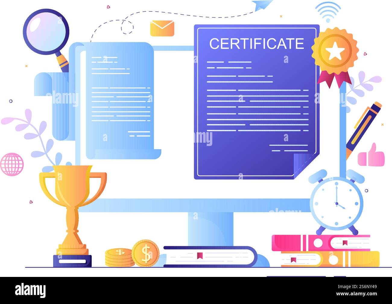 Certificate Document Icon with License Badge, Diploma and Medal for ...