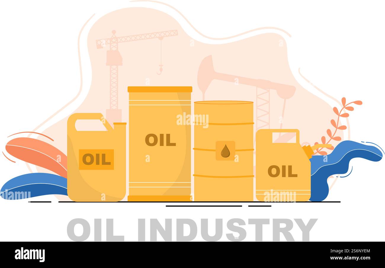 Oil Gas Industry Vector Illustration. Crude Extraction, Refinery Plant ...
