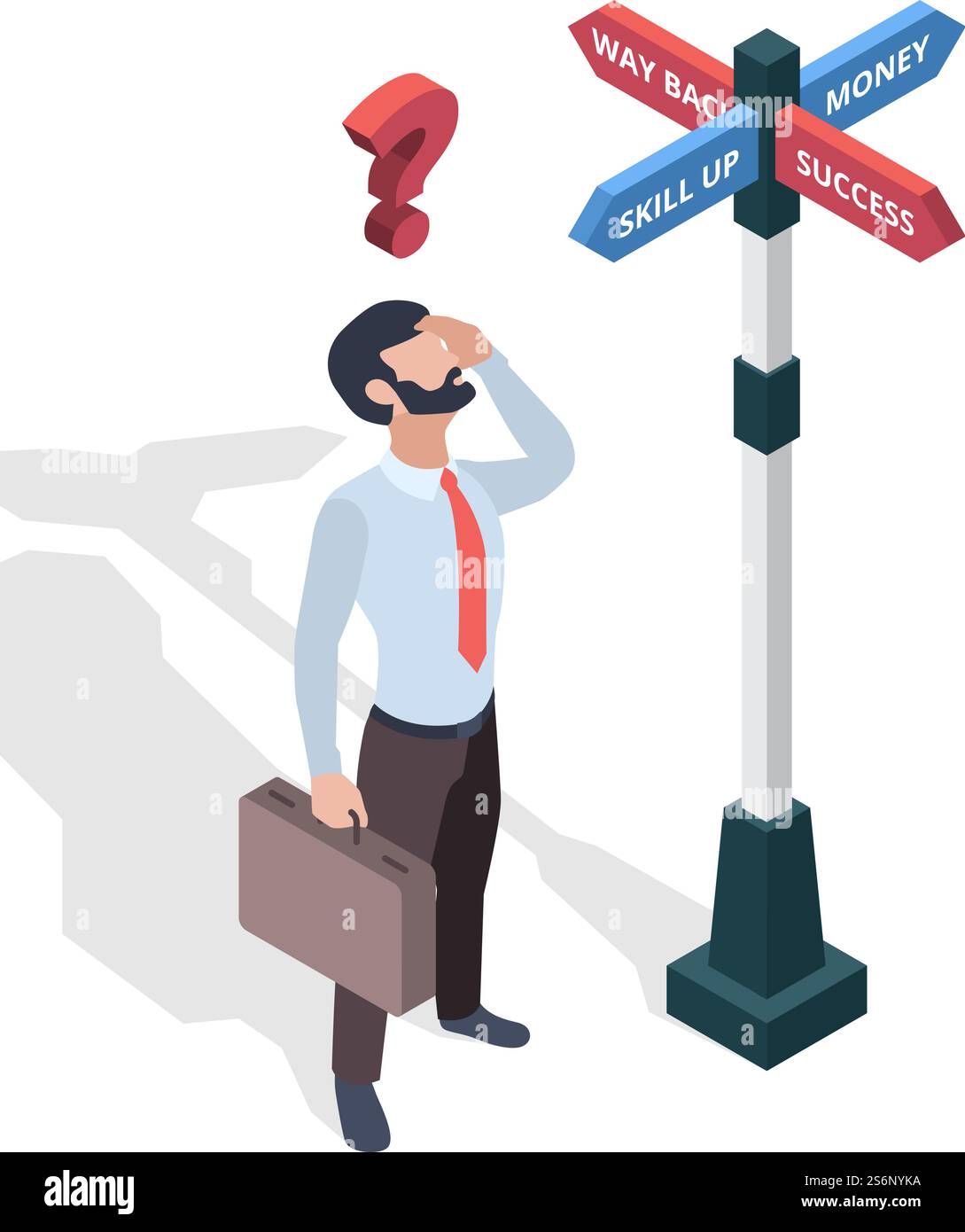 Businessmen choosing destination. Direction arrows pathway man looking ...