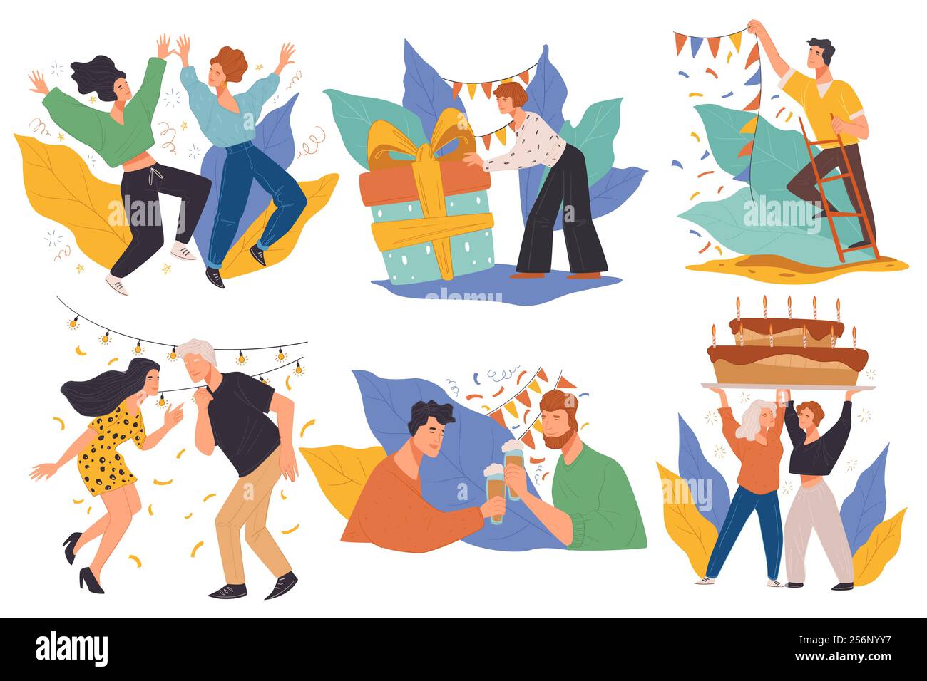 Celebrating birthday with friends and family, people having fun ...