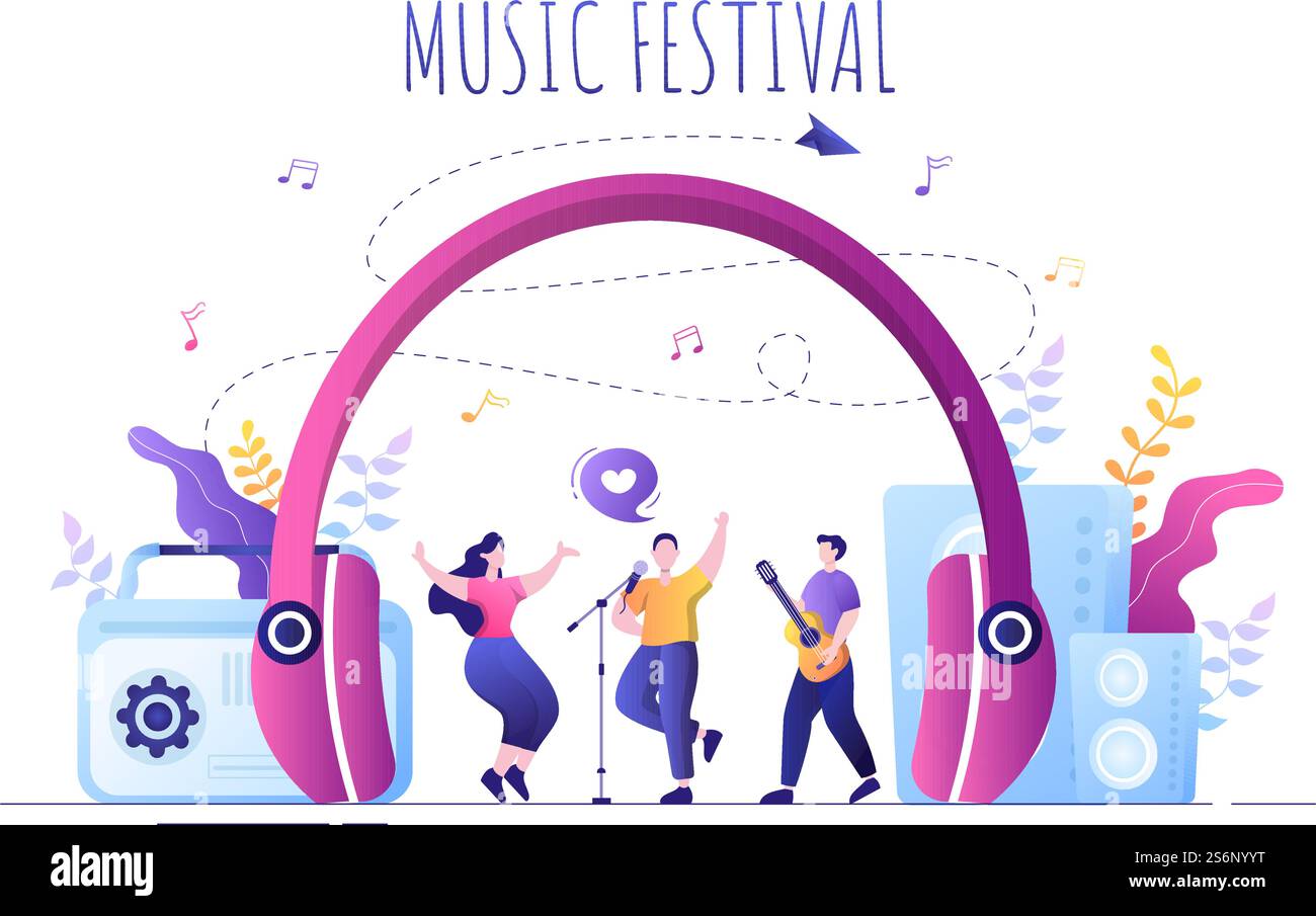 Music Festival Background Vector Illustration With Musical Instruments ...