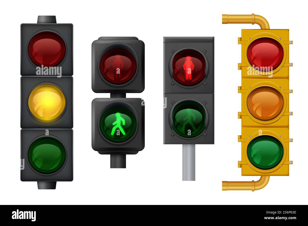 Traffic lights realistic. Urban light objects on road vector signs for ...