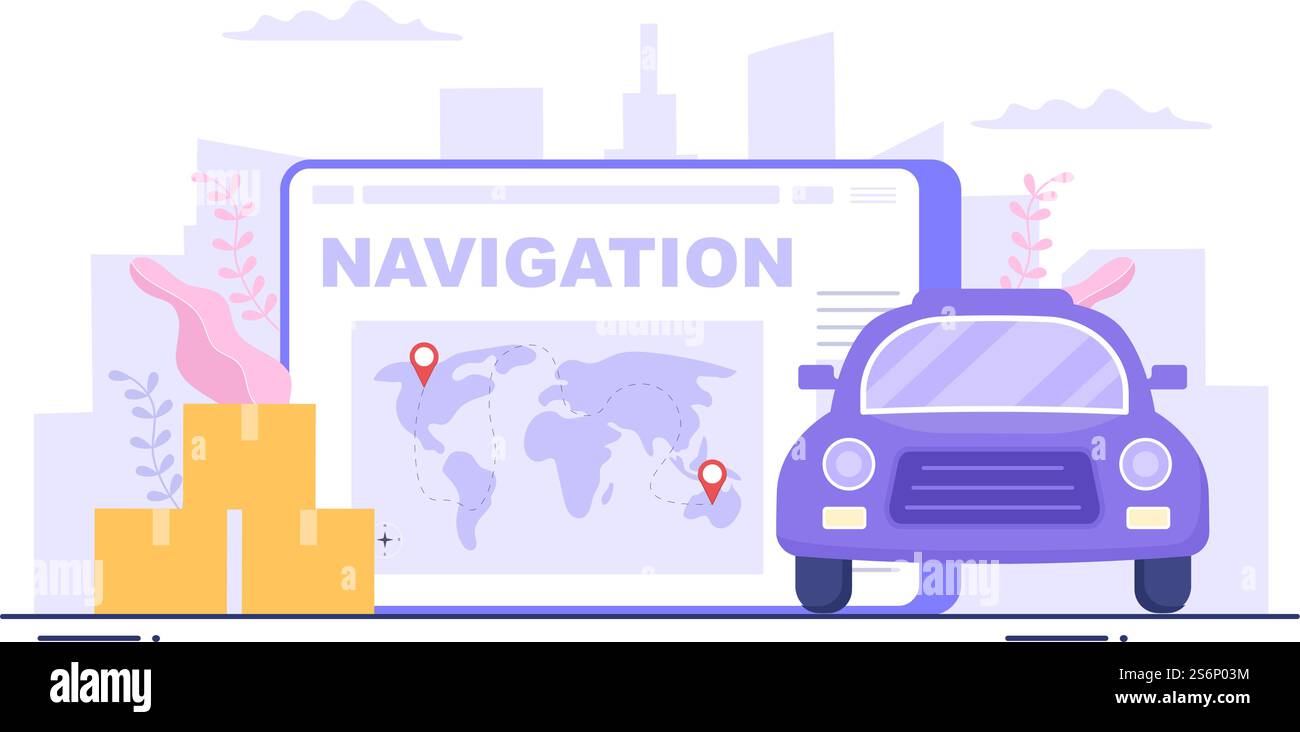 GPS Navigation Map and Compass on Location Search Application Shows the ...