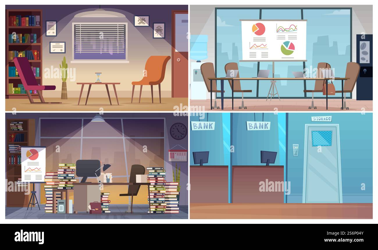 Office interiors. Different company, home work place, business center ...