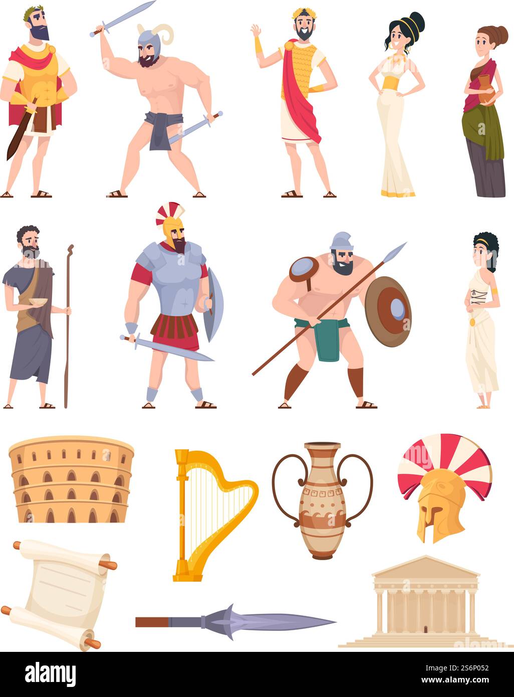Rome elements. Cultural ancient traditional objects and architectural ...