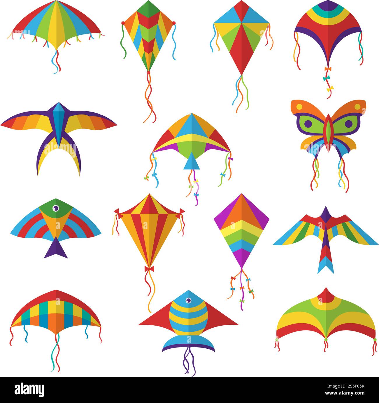 Air kite. Colored different shapes kite in sky festival toys for kids ...
