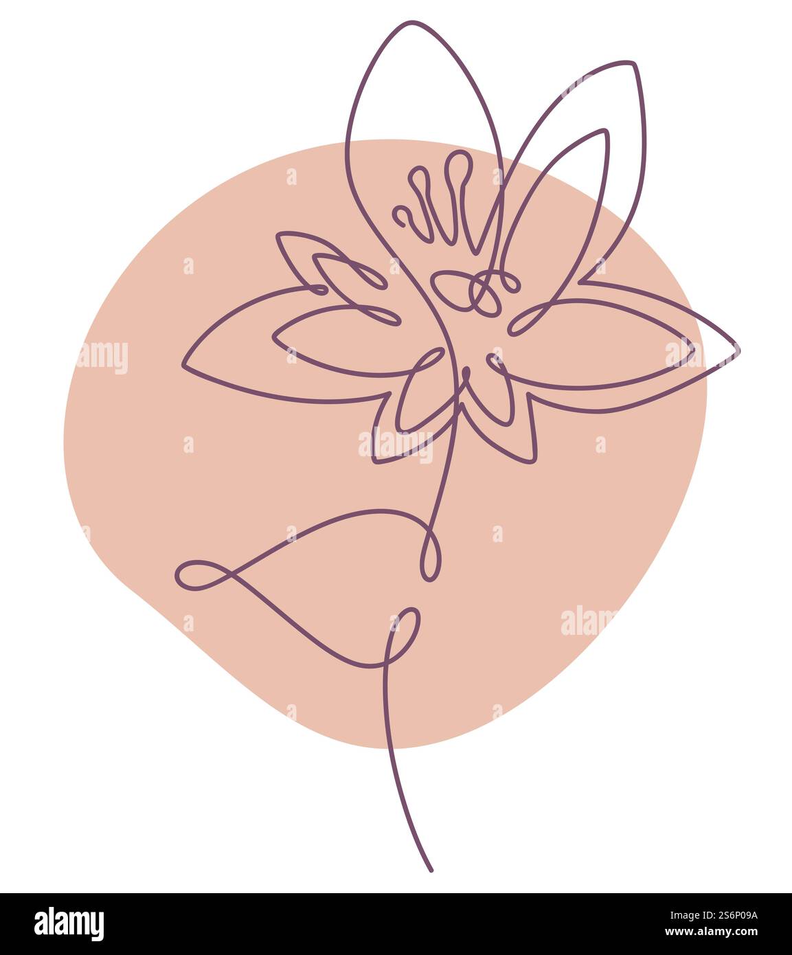 Simple drawing of flower in blossom, flora on stem with leaves and ...