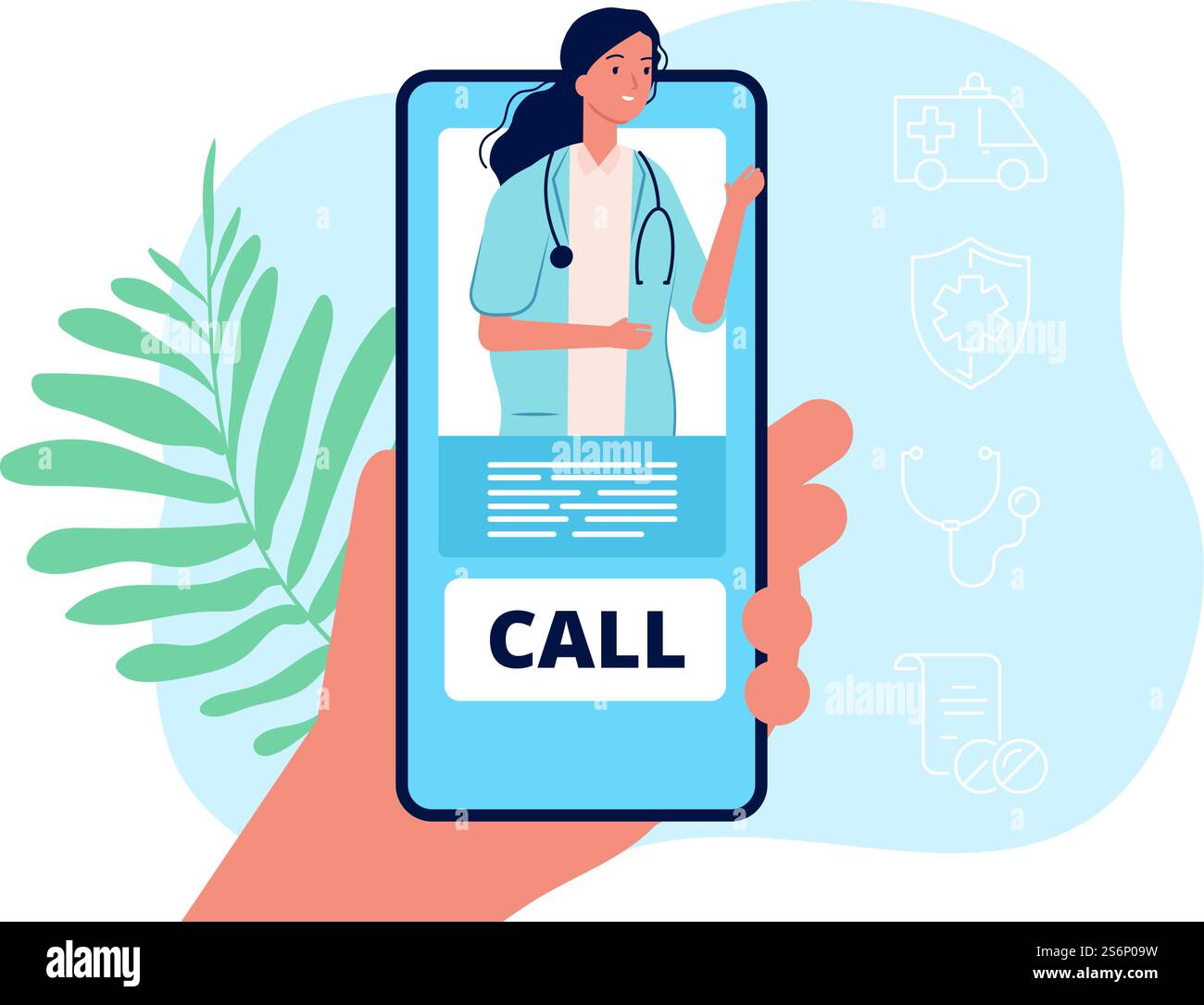 Telemedicine. Hand holding phone, medical mobile service. Remote doctor ...