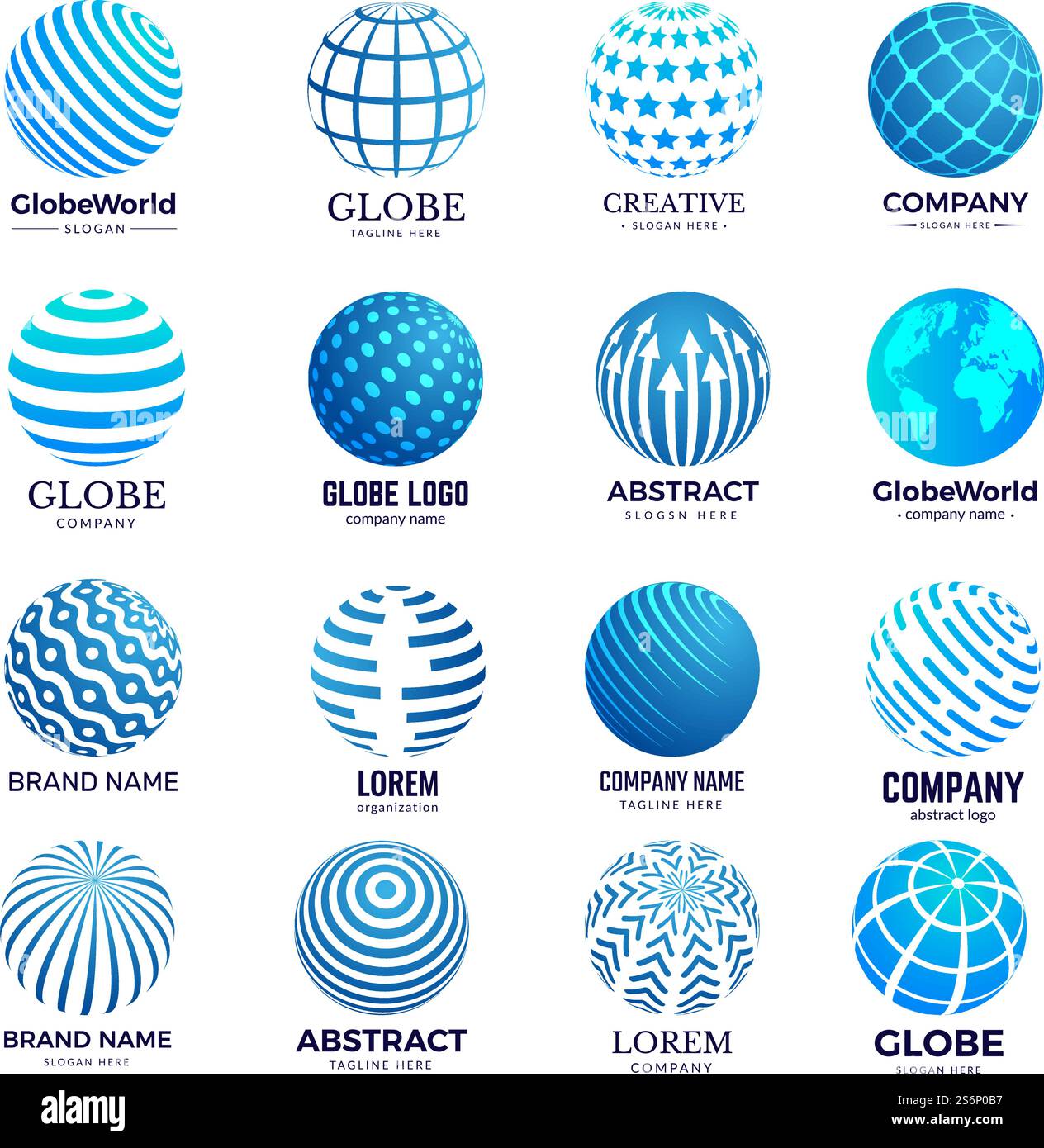 Globe symbols. Circle forms world round shapes identity stylized icon ...