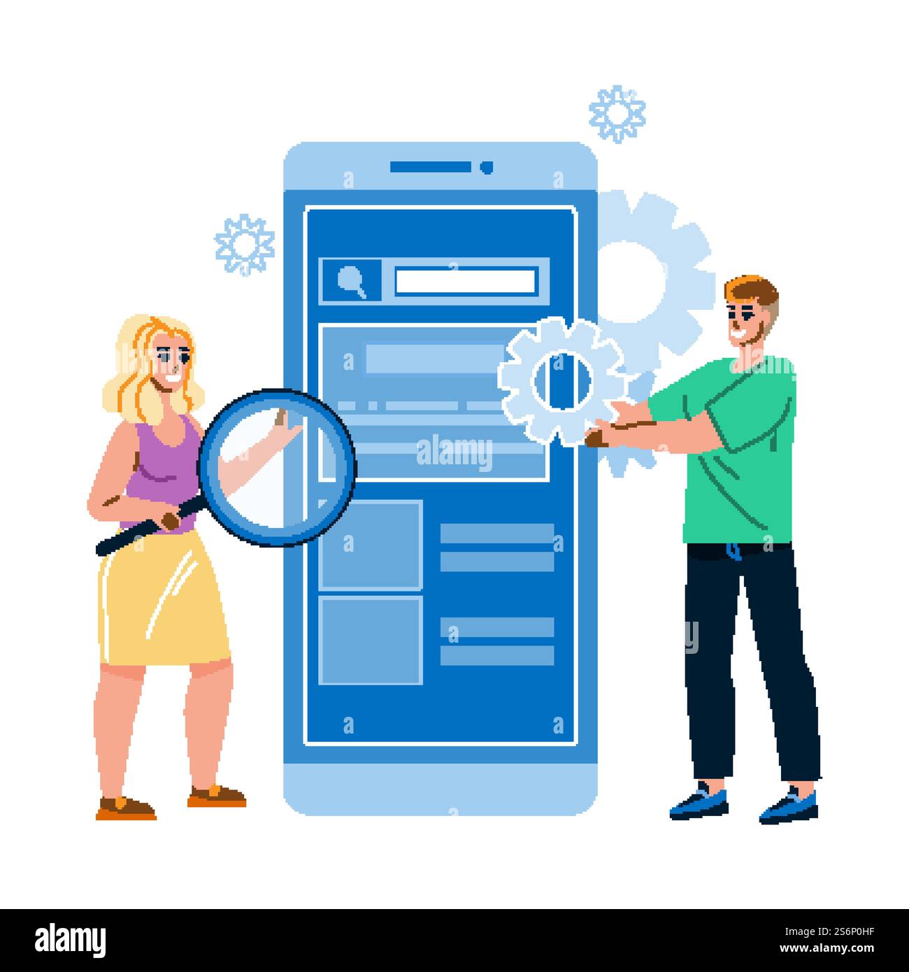 Usability Testing Making It Developers Vector Man And Woman Usability Testing Smartphone