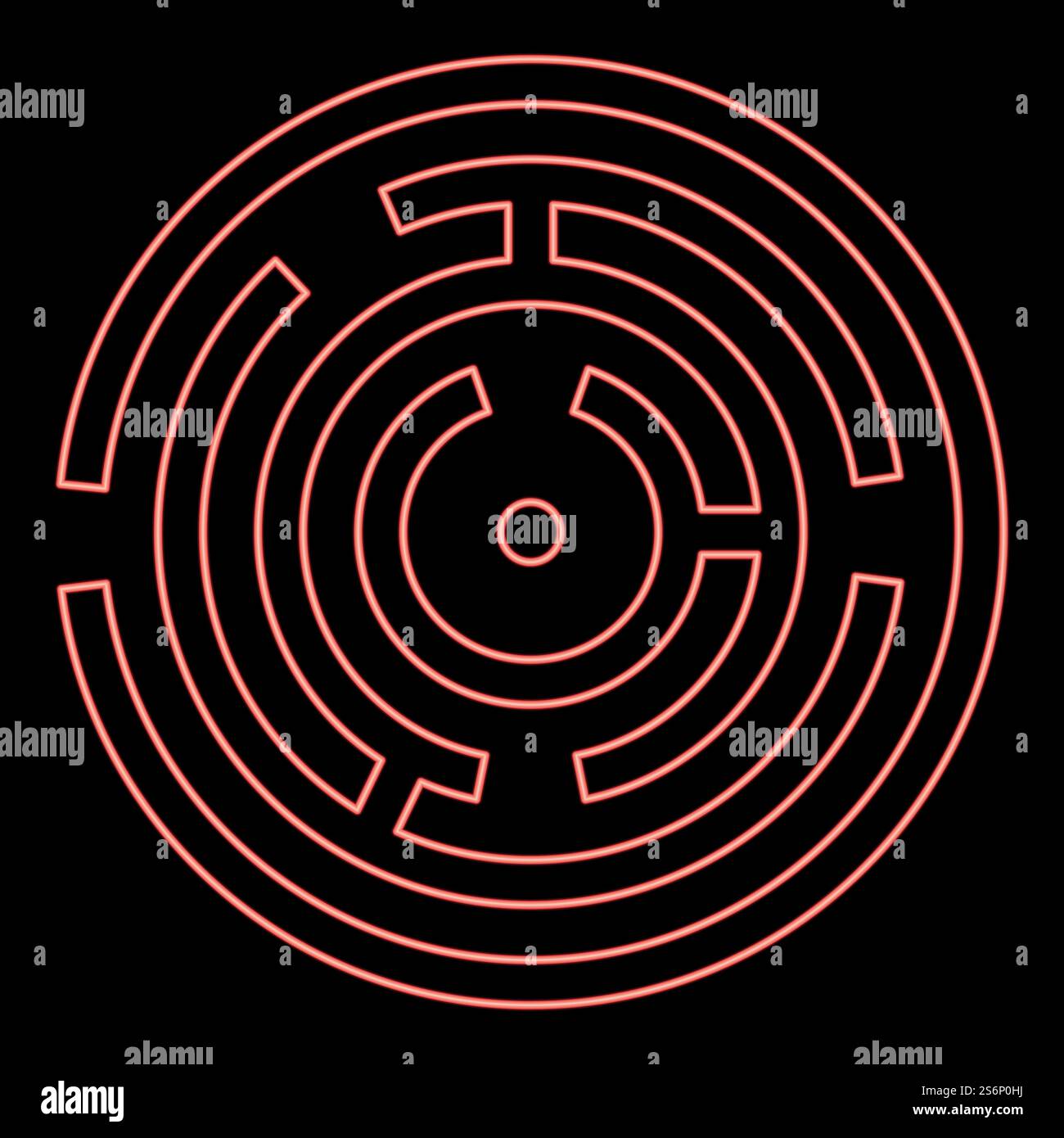 Neon circle maze or labyrinth red color vector illustration flat style ...