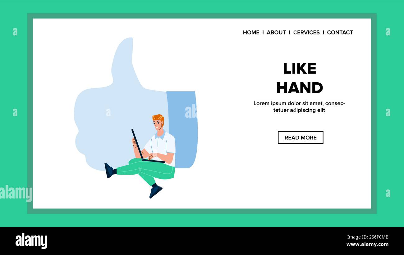 Like Hand Man Approving In Social Media Vector. Boy Customer Like Hand ...