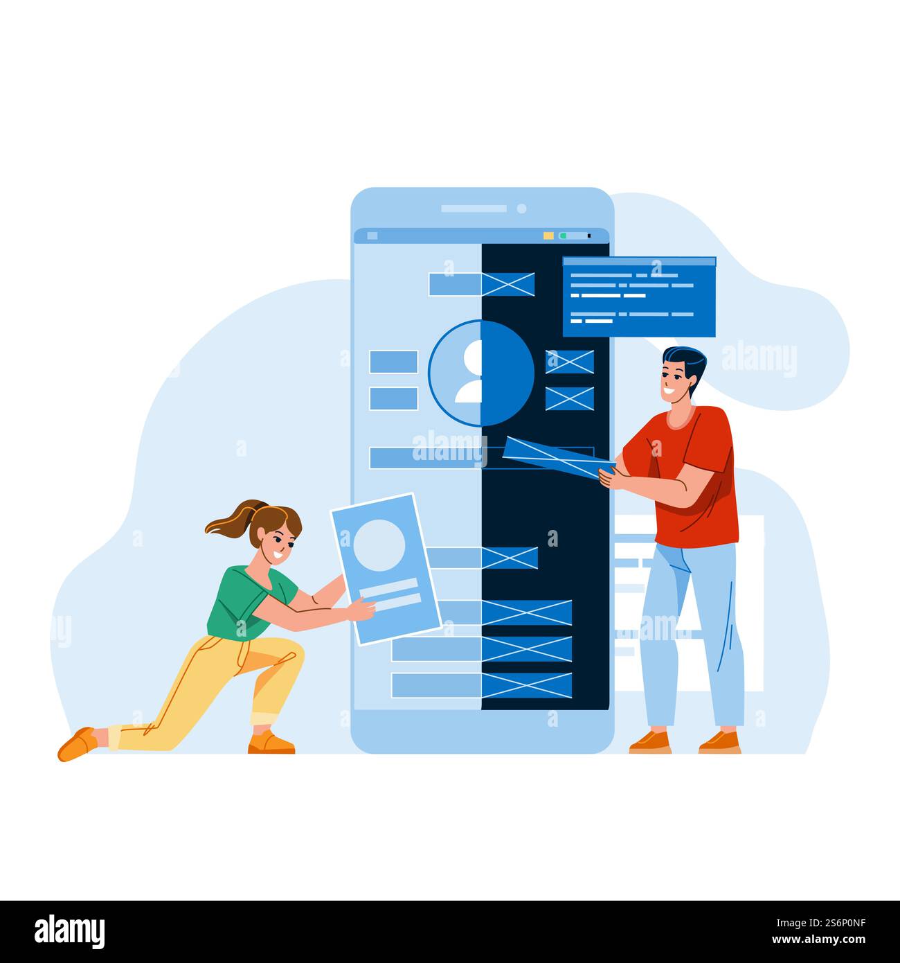 Mobile Ui And Ux Design Designer Business Vector. Man And Woman ...