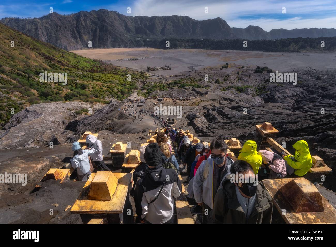Java, Indonesia, 2 Oct 2024 Excited tourists trek along a scenic Bromo ...