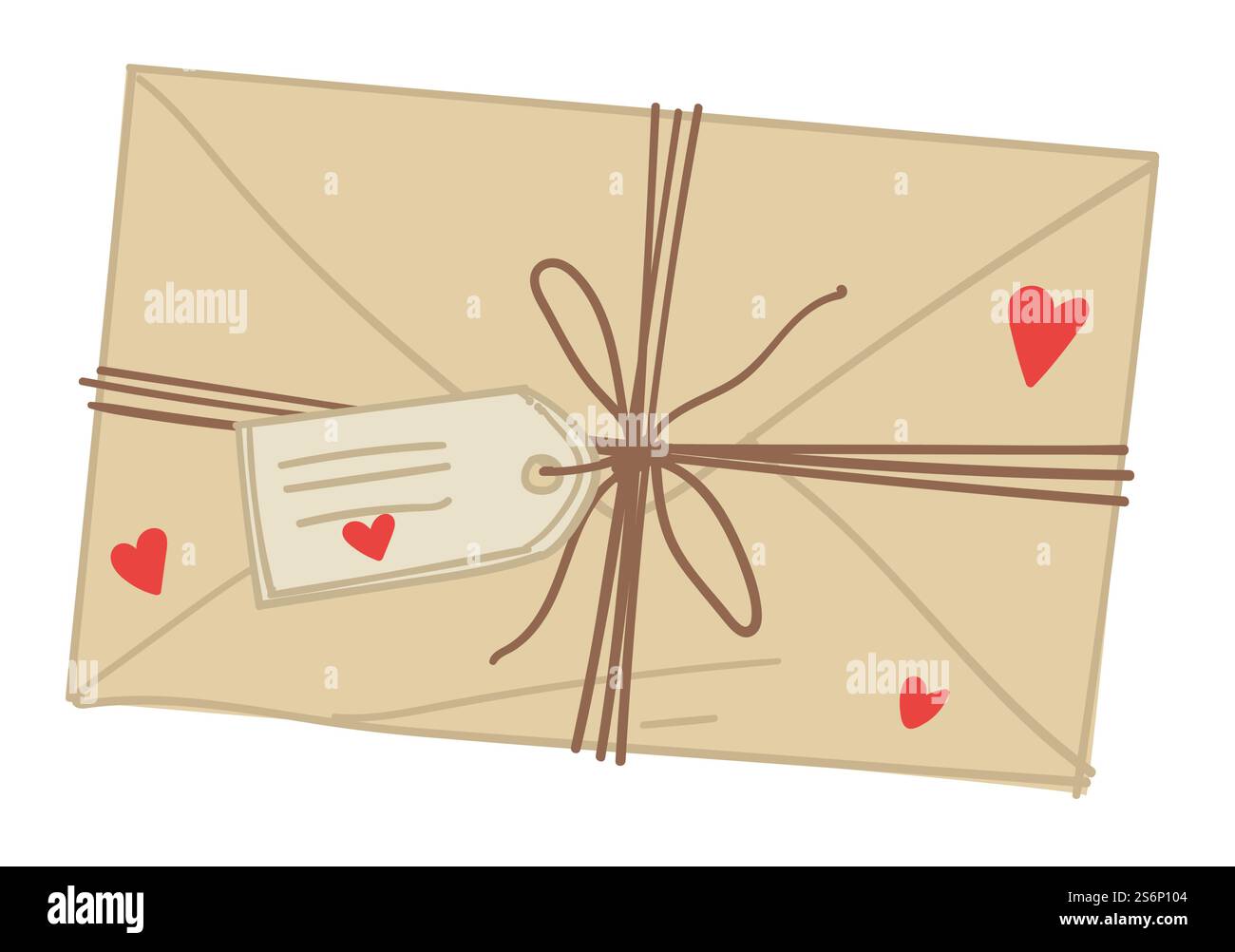 Letter in envelope with hearts and decorative thread. Isolated paper ...