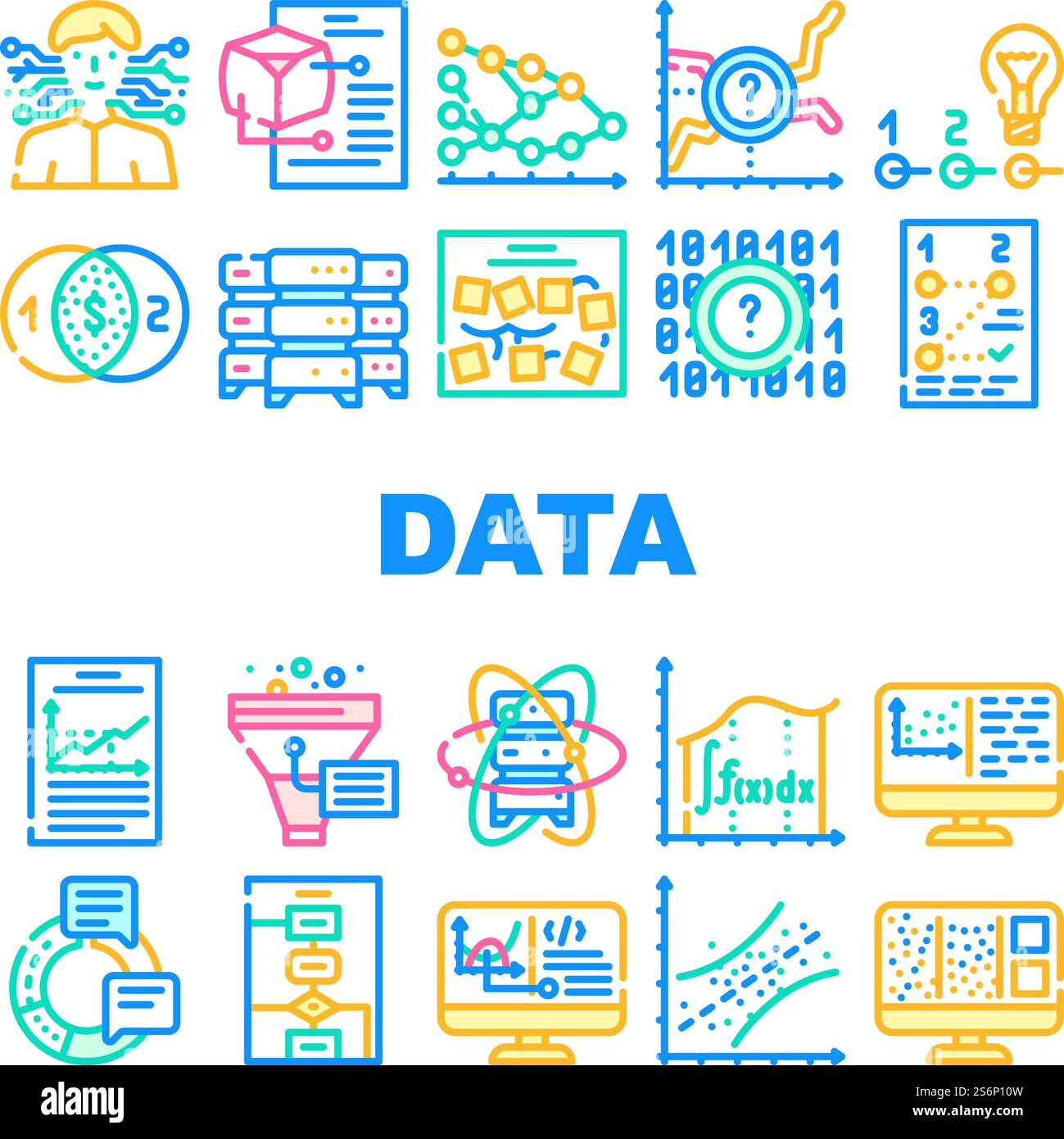 Data Science Innovate Technology Icons Set Vector. Analysis And ...