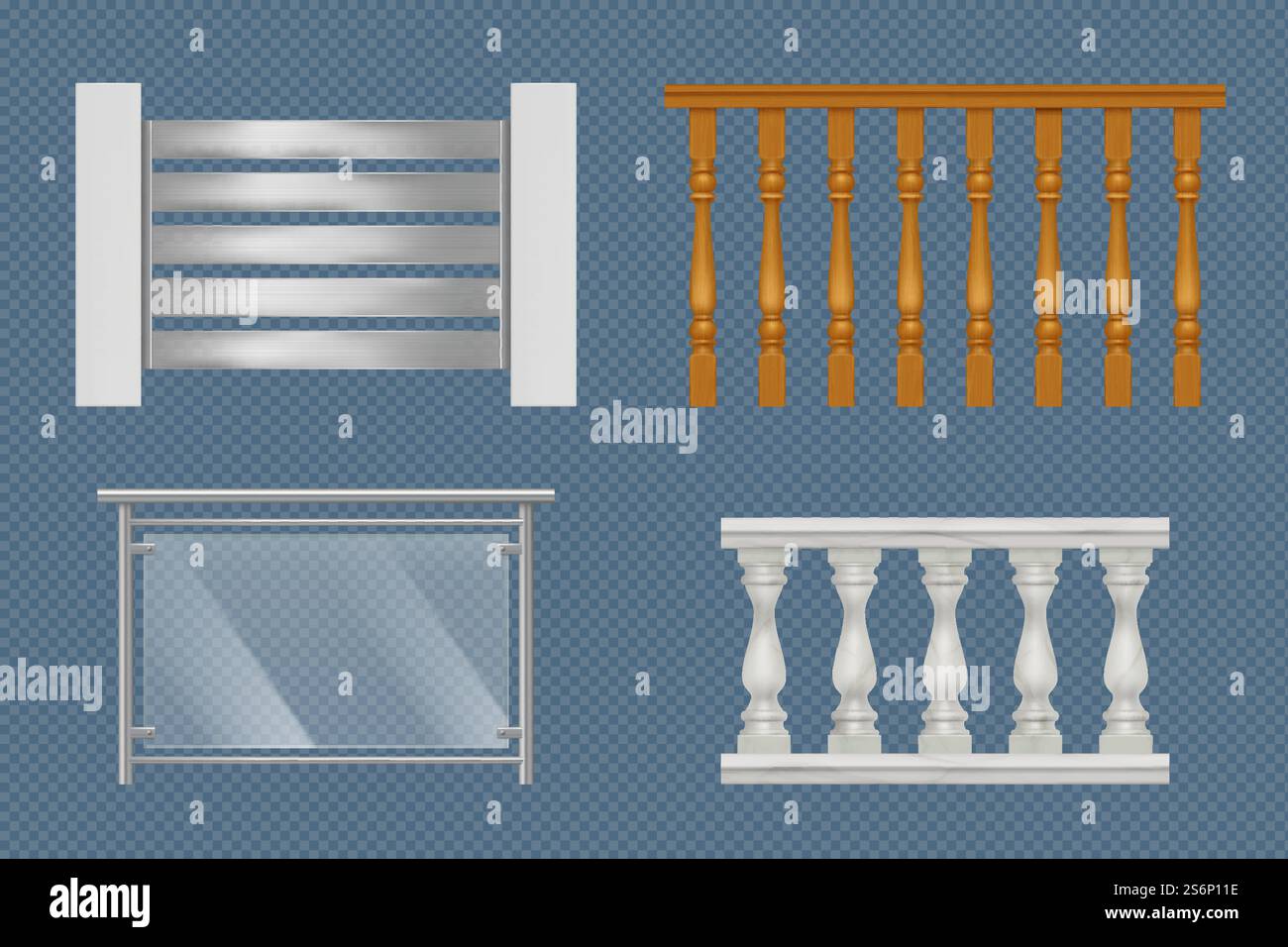 Balcony handrails. Building stairway constructions for terrace wooden ...