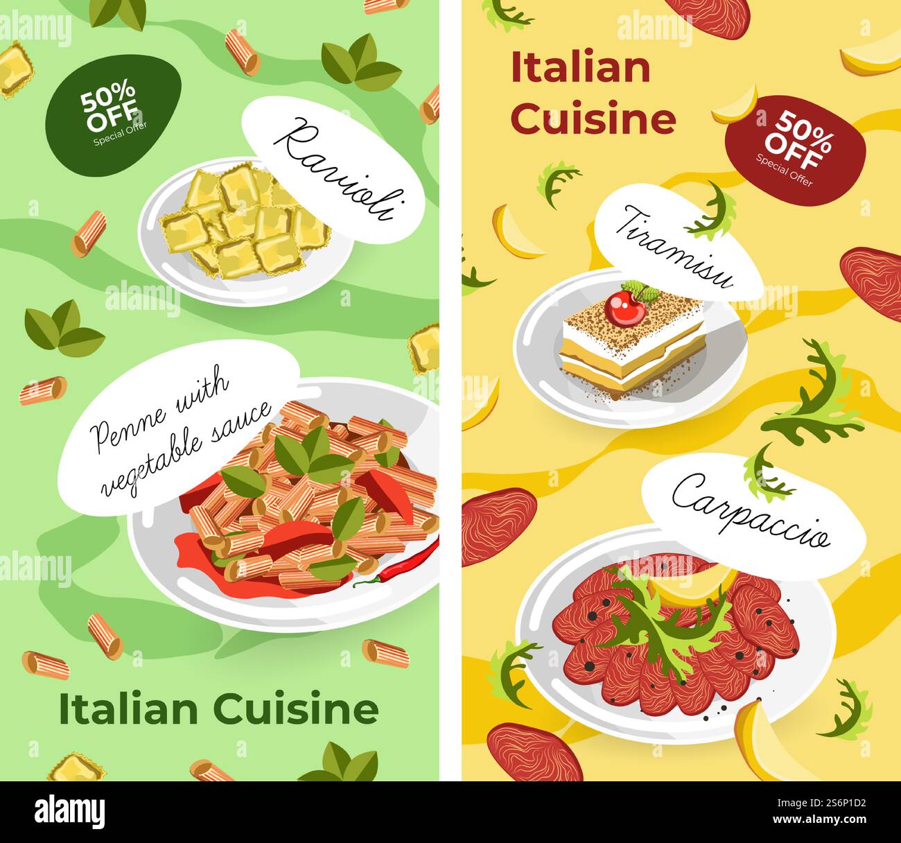 Mediterranean cuisine, Italian food menu or promotional poster with ...