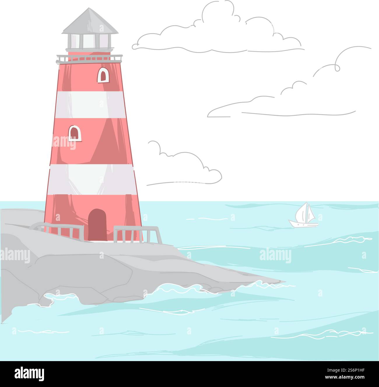 Seascape with old beacon on cliff by seaside. Lighthouse used for ...