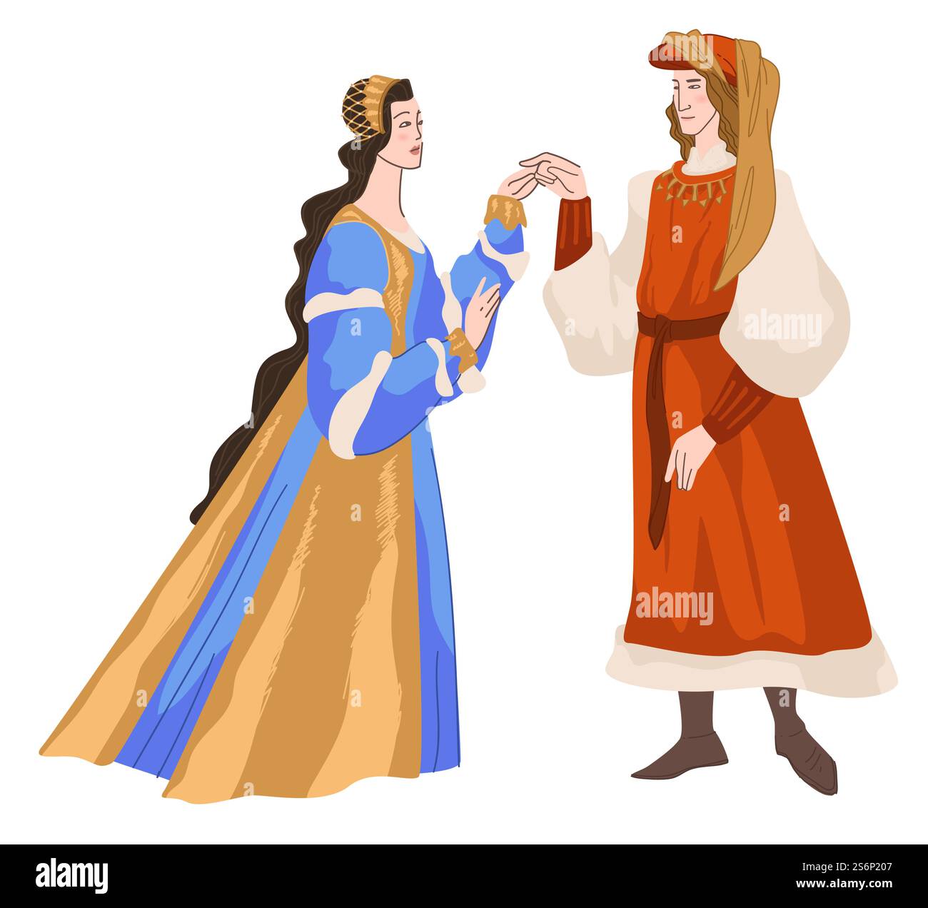 Man and woman holding hands, male and female character wearing ...